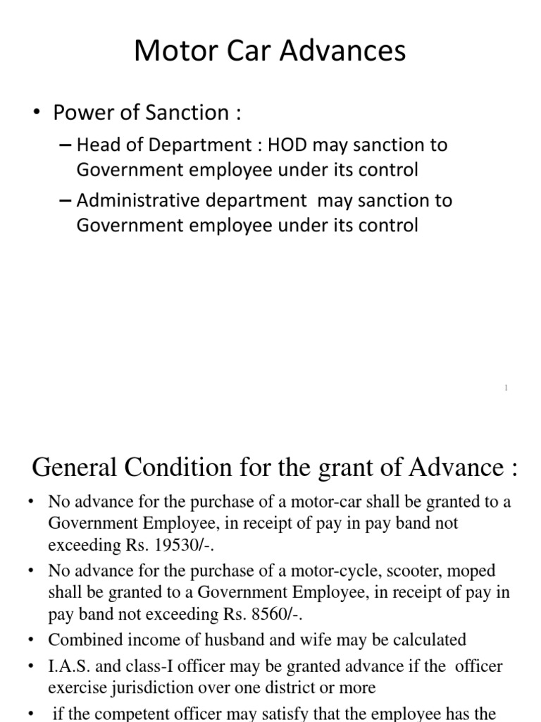 Motor Car Advances: - Power of Sanction | PDF | Mortgage Loan | Government