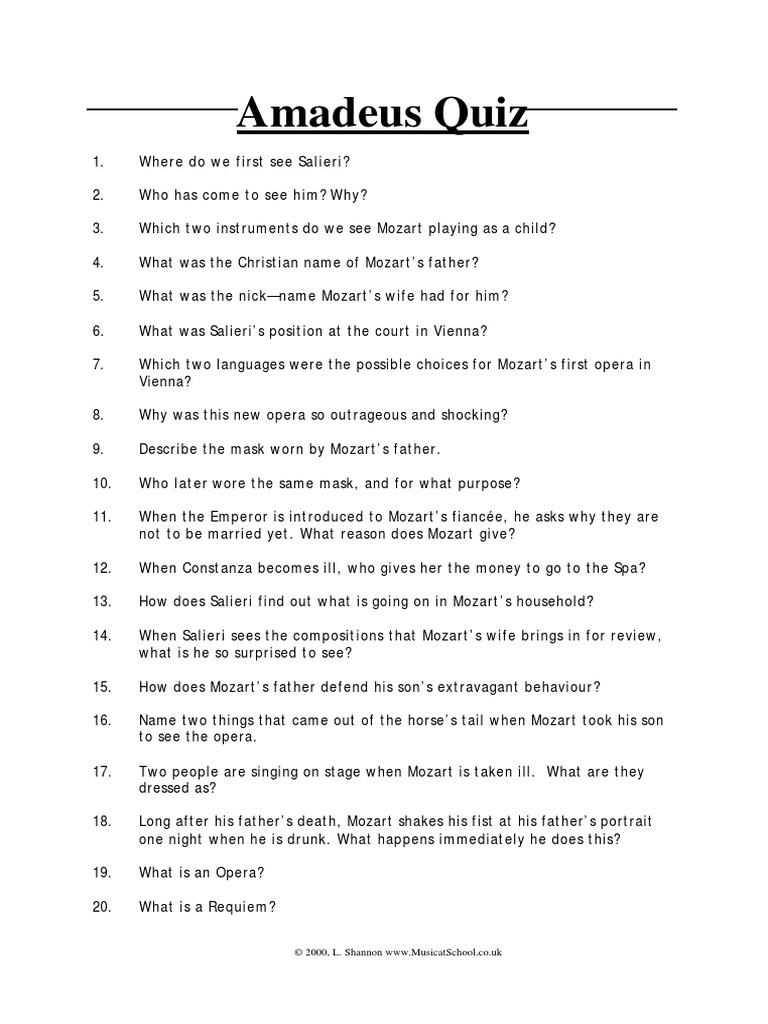 Amadeus Quiz Questions and Answers | PDF | Art