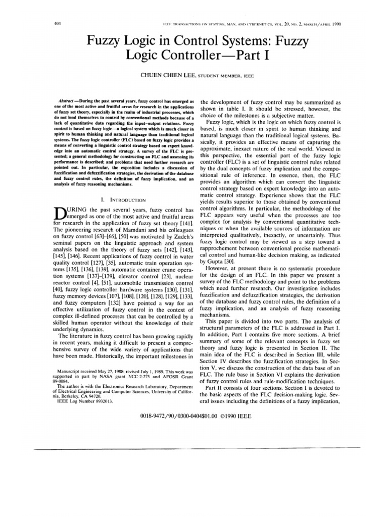 Fuzzy Logic Control Systems I Lee 1990 | PDF | Fuzzy Logic | Control Theory