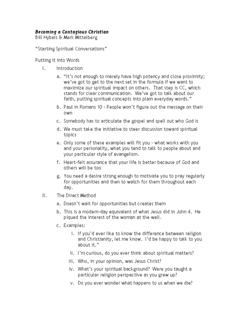 Becoming A Contagious Christian Outline | PDF | Jesus | God
