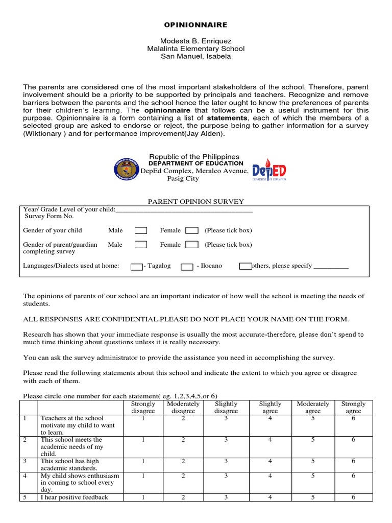 PARENT OPINION SURVEY | Applied Psychology | Teachers