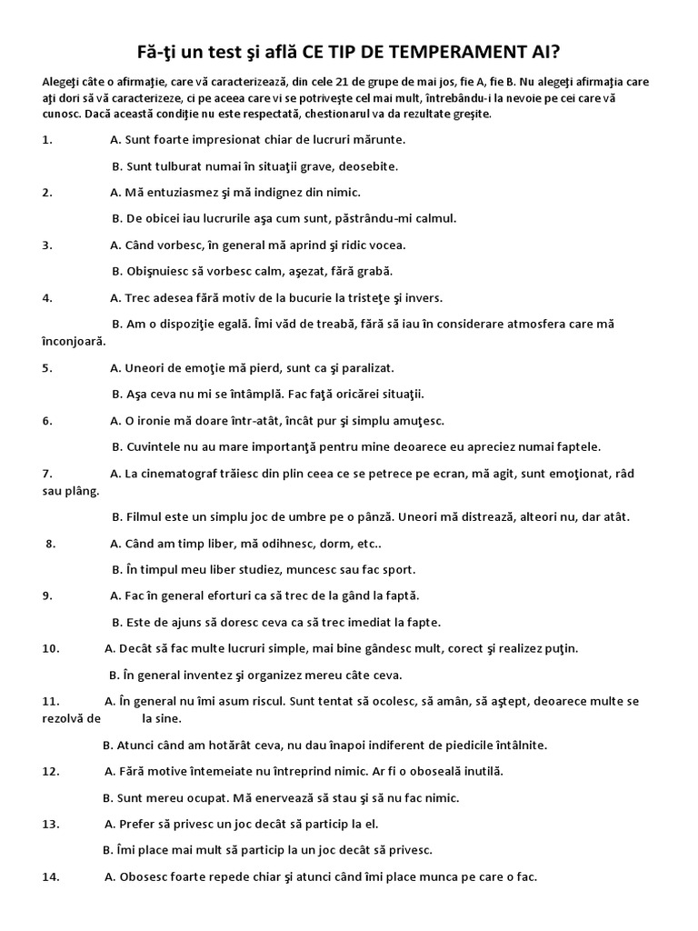 Test de Personalitate | PDF