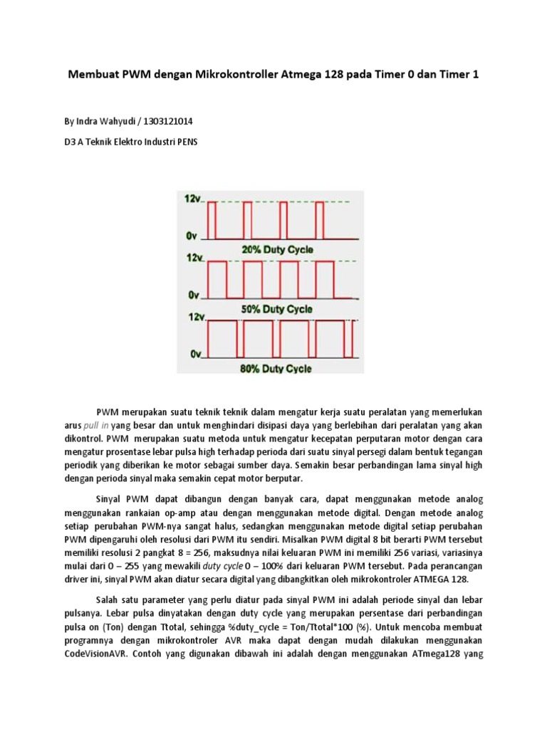 Membuat PWM Dengan Mikrokontroller Atmega 128 Pada Timer 0 Dan Timer 1 | PDF