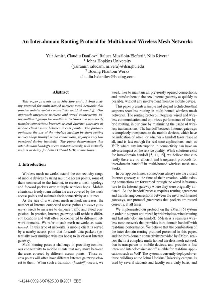 An Inter-Domain Routing Protocol For Multi-Homed Wireless Mesh Networks | Download Free PDF ...