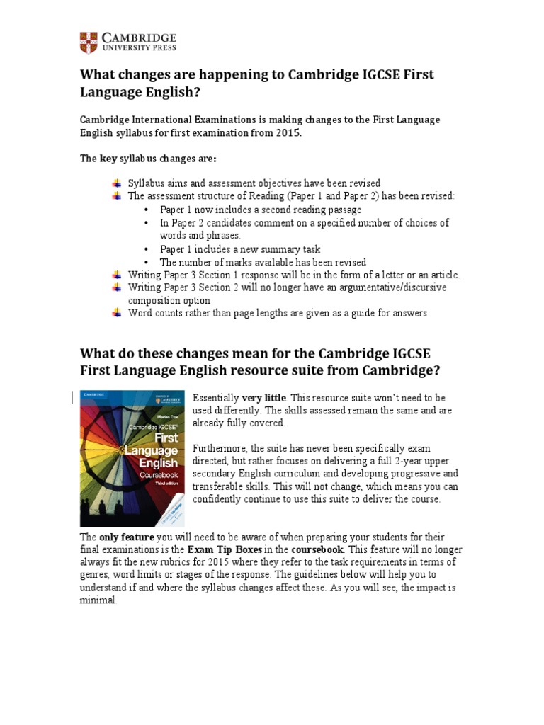 Changes to IGCSE English Syllabus | PDF | Syllabus | Test (Assessment)