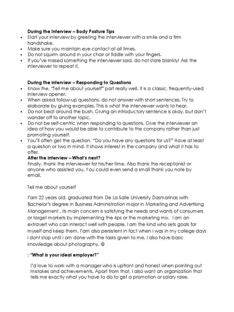 During The Interview - Body Posture Tips | PDF | Hotel And ...