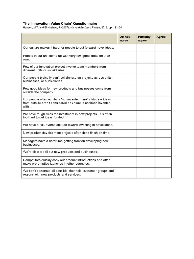 The Innovation Value Chain Questionnaire | PDF
