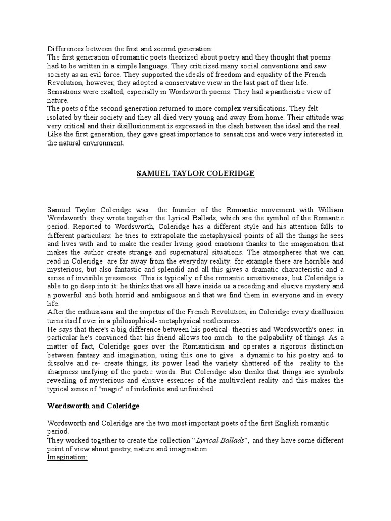 Compito D'inglese | PDF | Samuel Taylor Coleridge | William Wordsworth