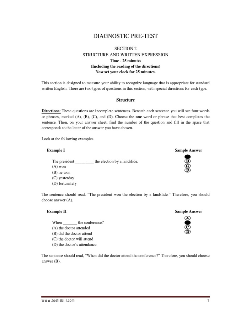 Pre Test Structure | PDF | Phrase | Sentence (Linguistics)