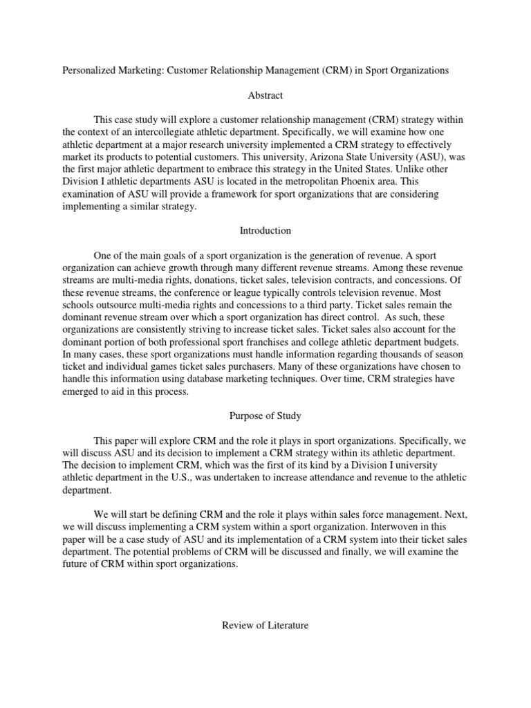 Case Study Marketing CRM Sport | PDF | Customer Relationship Management ...