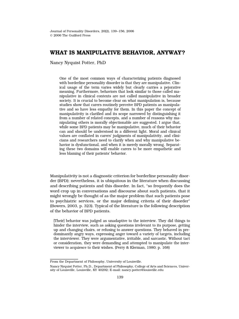 What Is Manipulative Behavior Anyway | PDF | Borderline Personality ...