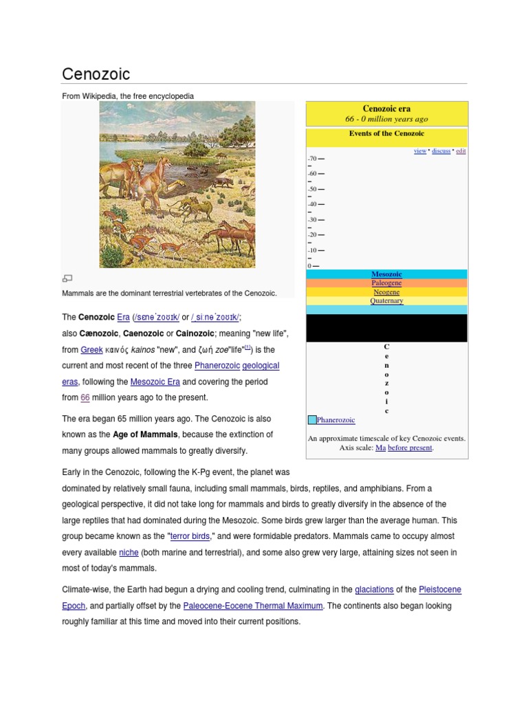 Cenozoic: From Wikipedia, The Free Encyclopedia | PDF | Global Natural ...