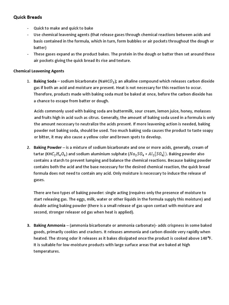 Quick Breads: Chemical Leavening Agents | PDF | Sodium Bicarbonate ...