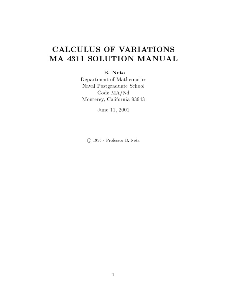 Calculus of Variations Ma 4311 Solution Manual | PDF | Calculus Of ...