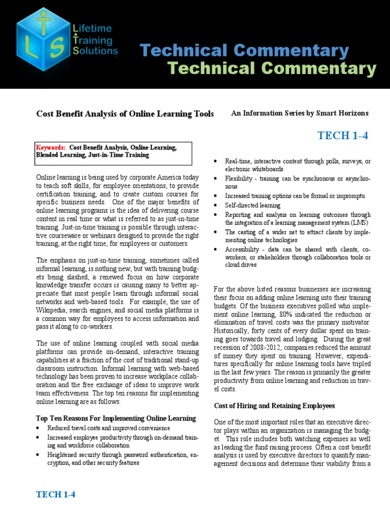 Cost Benefit Analysis of Online Learning Tools | PDF | Educational ...