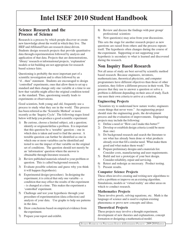 ISEF Student Handbook 2010 | PDF | Scientific Method | Experiment