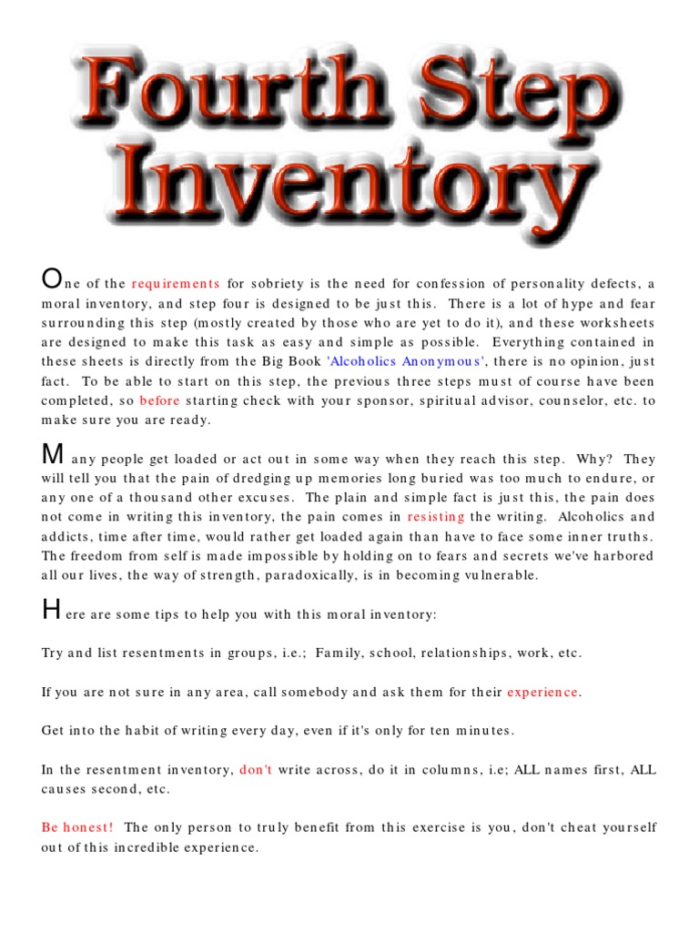 4thstep Inventory Process | PDF | Alcoholics Anonymous | The Big Book ...
