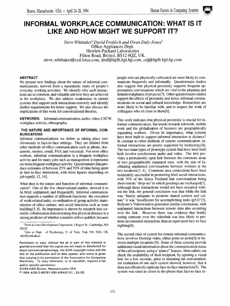Informal Workplace Communication | PDF | Conversation | Communication