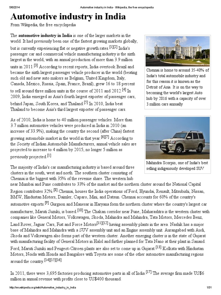 Automotive Industry in India - Wikipedia, The Free Encyclopedia | PDF ...