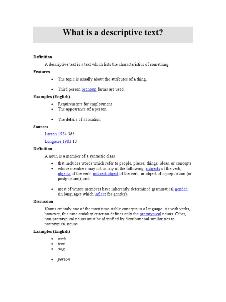 What Is A Descriptive Text | PDF | Noun | Object (Grammar)