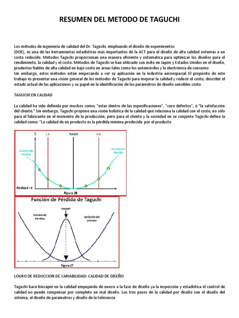 Resumen Del Metodo de Taguchi | Calidad (comercial) | Diseño