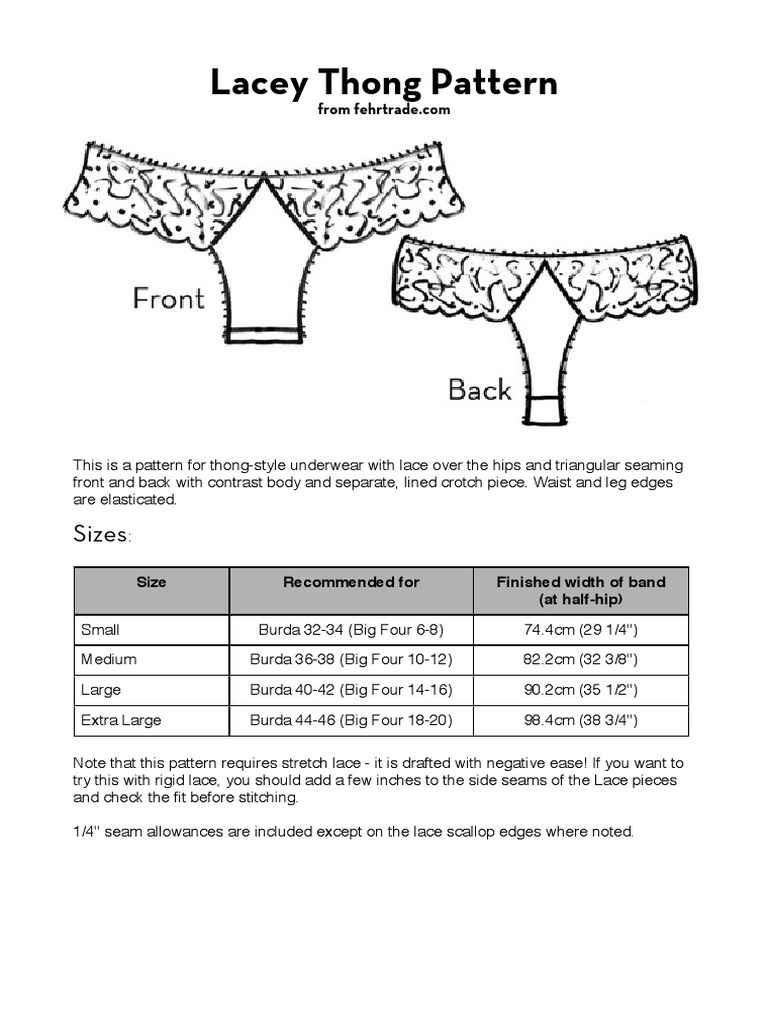 FehrTrade - Lacey Thong Pattern and Instructions | Seam (Sewing) | Clothing