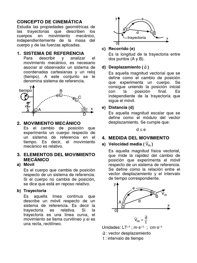 Conceptos básicos de cinemática: sistemas de referencia, elementos del movimiento mecánico y ...