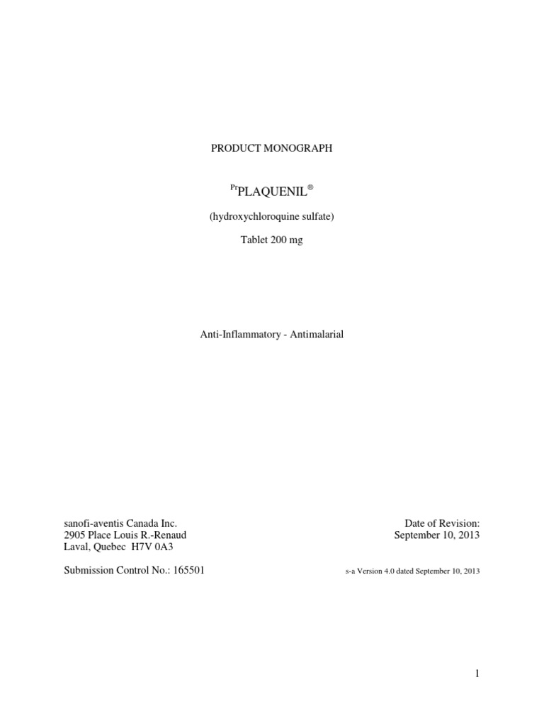 Plaquenil SPC | PDF | Systemic Lupus Erythematosus | Malaria