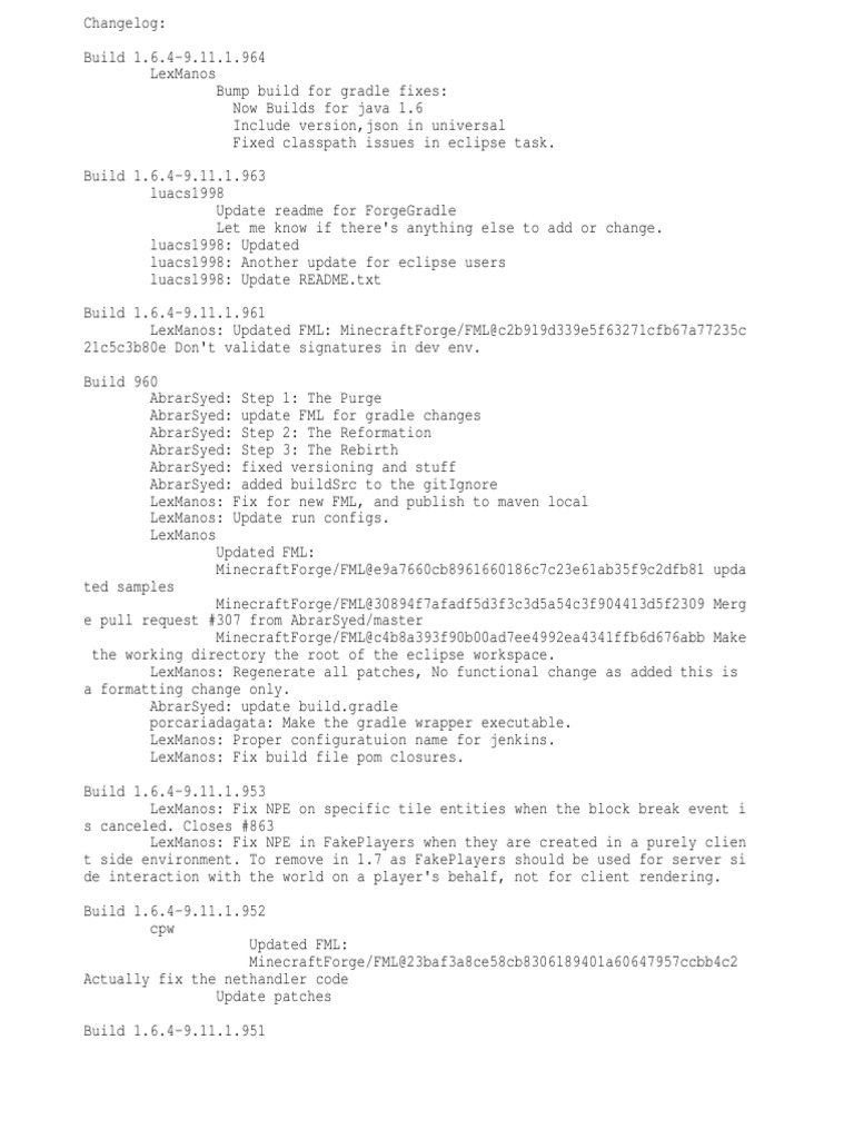 MinecraftForge Changelog | PDF | Application Programming Interface | Computer Programming