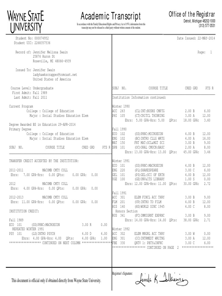 Official Transcripts With Degree | PDF | Graduate School | Course Credit