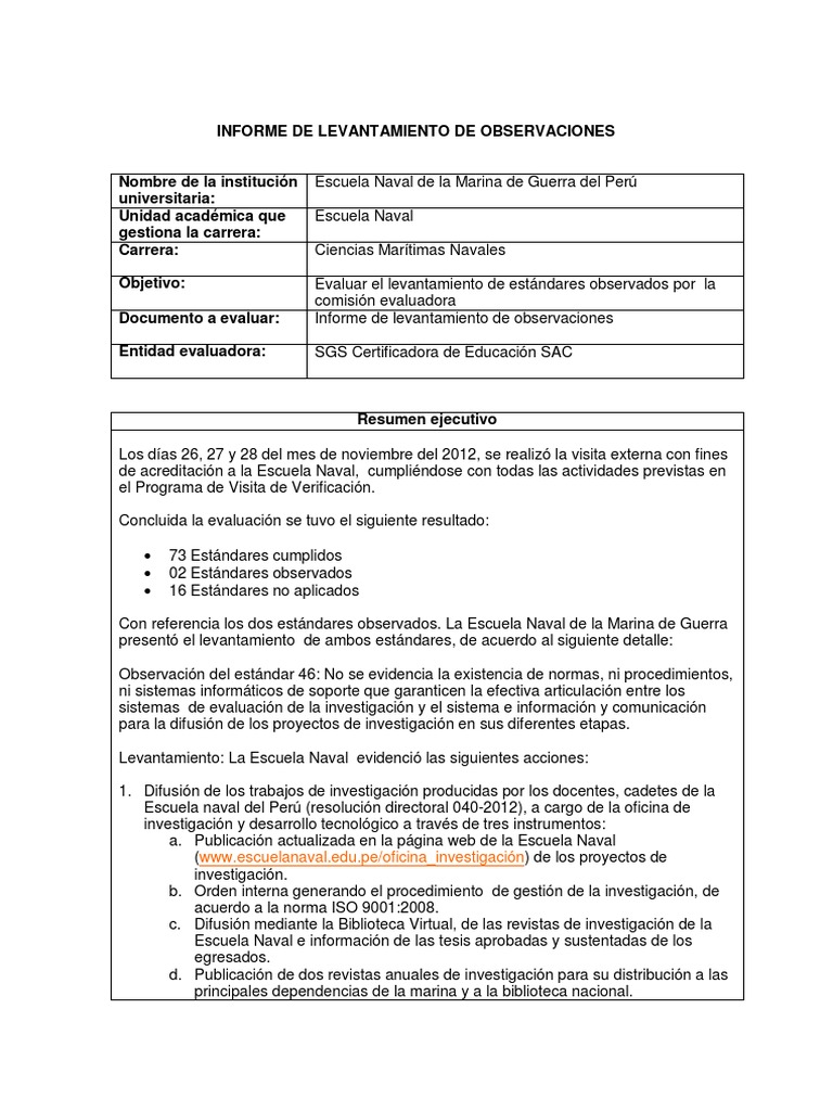 Informe de Levantamiento de OBS Escuela Naval - 5 | PDF | Universidad | Evaluación