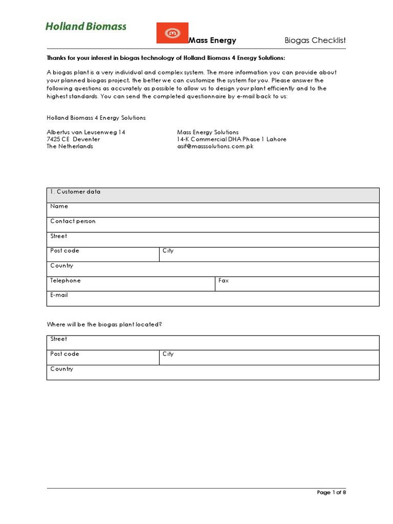 Biogas Checklist HB4ESMASS | Biogas | Anaerobic Digestion