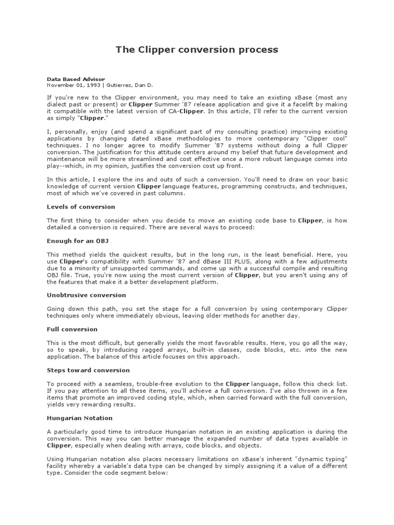 The CA Clipper Conversion Process | PDF | Business