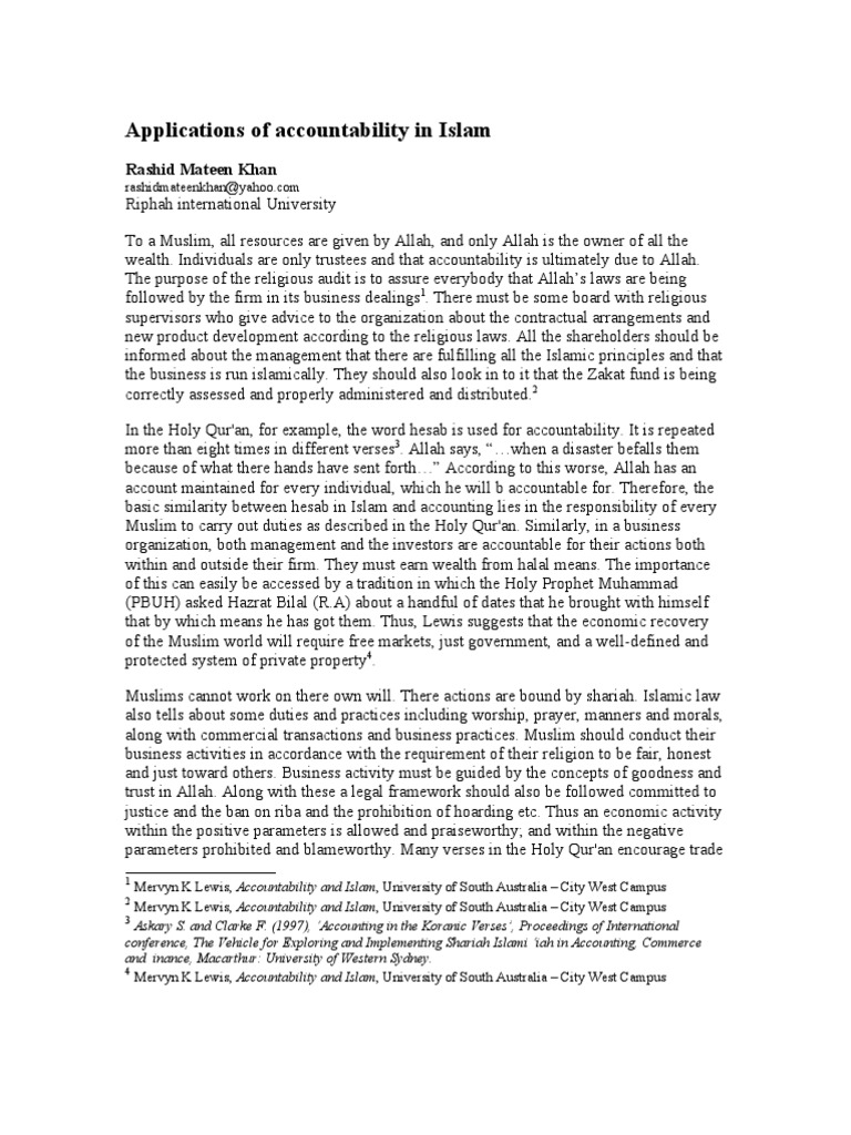 Accountability in Islamic Business Practices | PDF | Quran | Islam