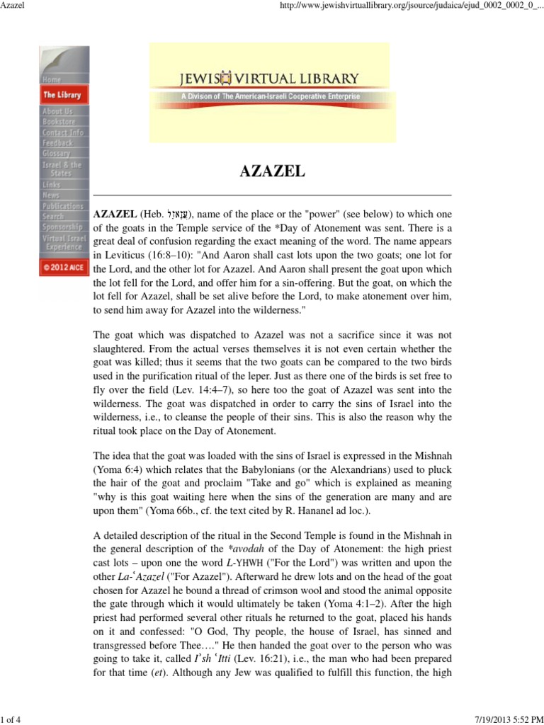 Azazel | Hebrew Bible | Religious Belief And Doctrine