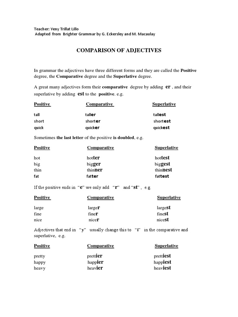 Comparison of Adjectives | PDF | Adjective | Grammar
