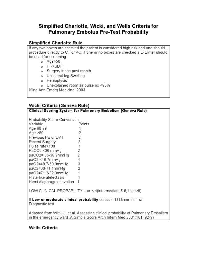 Simplified Wells Score for PE Risk Assessment | PDF