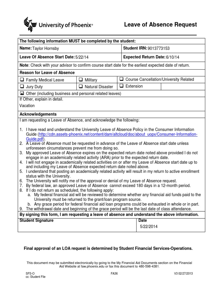 Leave of Absence LOA Request Form | PDF | Leave Of Absence | Government