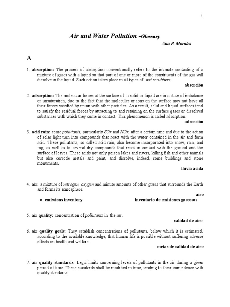 Air and Water Pollution - : Glossary | PDF | Oxygen | Atmosphere Of Earth
