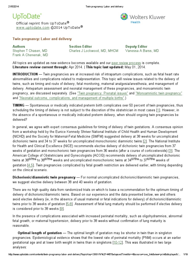 Twin Pregnancy - Labor and Delivery | PDF | Caesarean Section | Childbirth