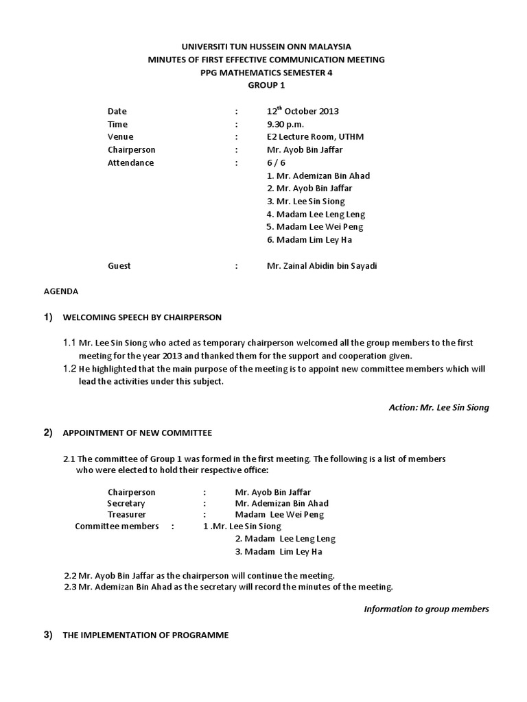 Universiti Tun Hussein Onn Malaysia Minutes Of First Effective