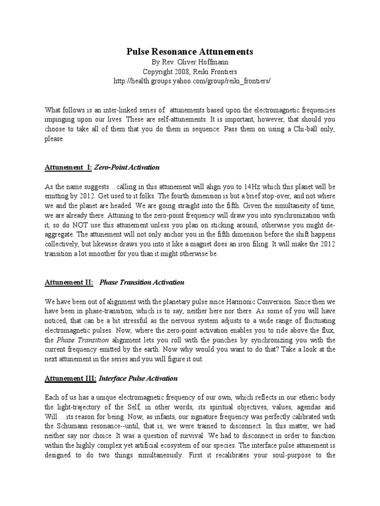 Pulse Resonance Attunements - Rev. Oliver Hoffman | PDF | Science ...