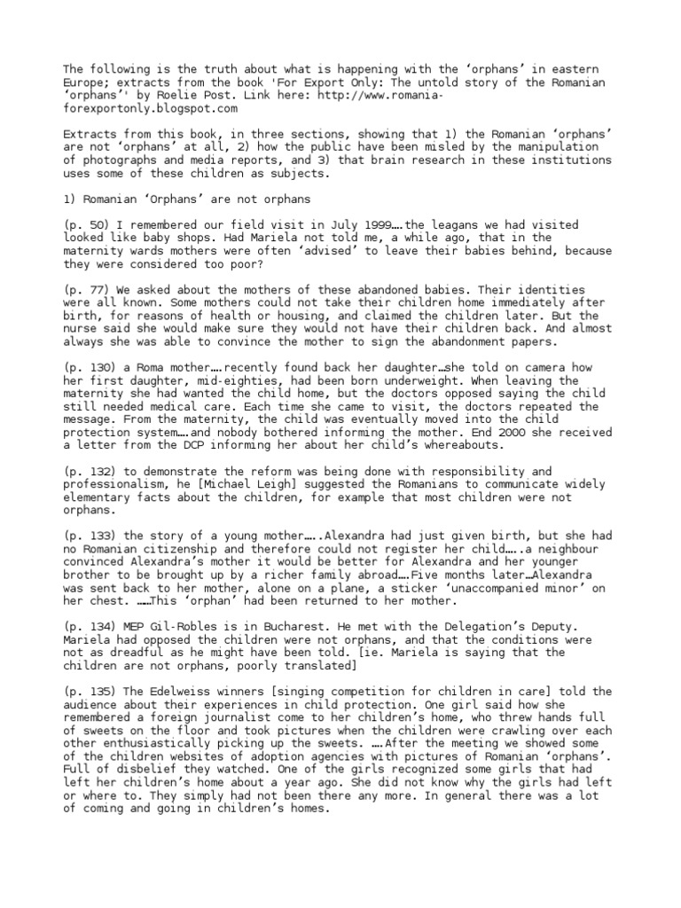 'For Export Only' The Untold Story of The Romanian 'Orphans', by Roelie ...