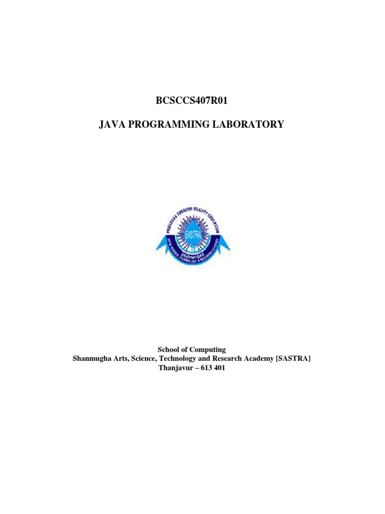 Java Programming Lab Manual Sastra University Pdf Java Programming Language