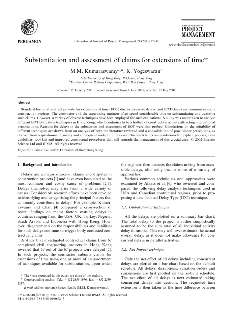 Substantiation and Assessment of Claims For Extensions of Time | PDF ...
