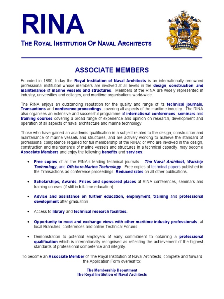 RINA Membership Application Form - Associate Member | PDF | Ships ...