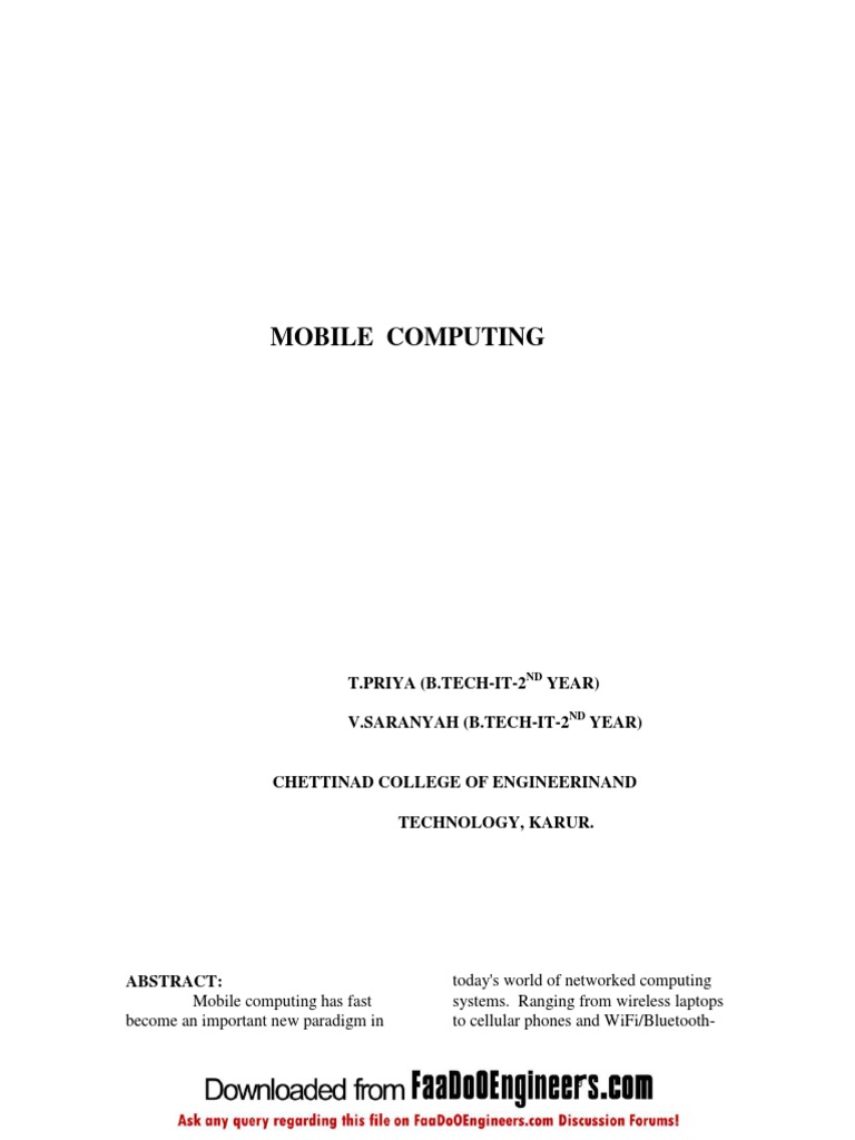 Mobile Computing Notes Pdf Wireless Lan Computer Network