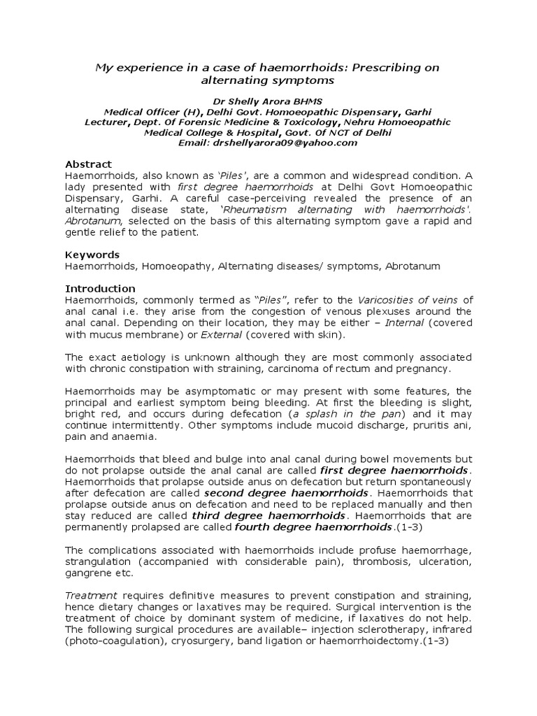 My Experience in A Case of Haemorrhoids: Prescribing On Alternating ...