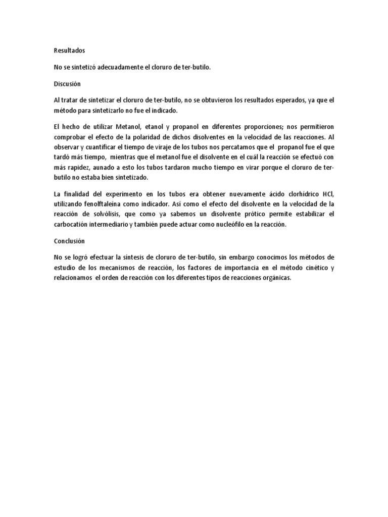 Practica 9 Cloruro de Ter-Butilo | PDF | Salud y bienestar | Ciencia y ...