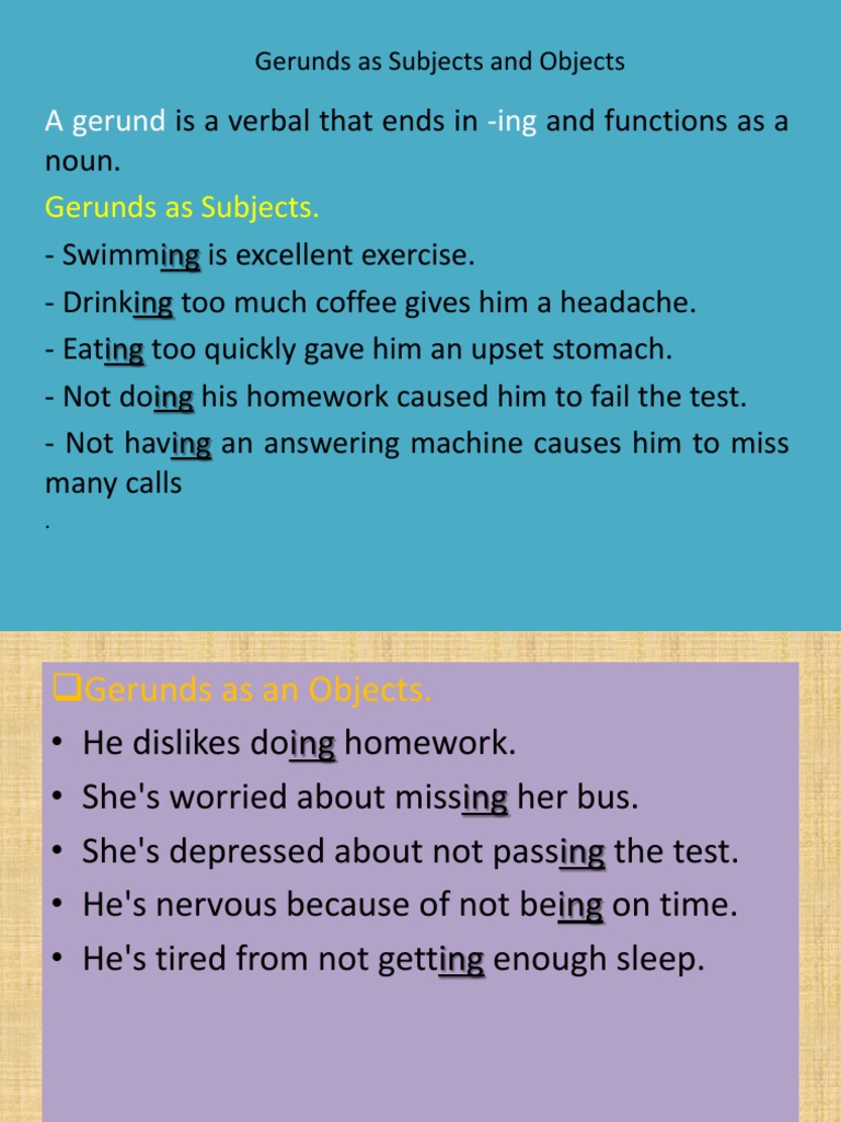 Gerunds As Subjects and Objects | PDF | Object (Grammar) | Verb